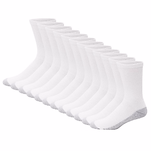 Hanes mens Double Tough Crew Socks, 12-Pair Pack fashion liner socks, White/ Grey Foot Bottom, 12-14 US