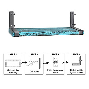 LAVIEVERT Wall Mounted Floating Shelves Set of 2, Rustic Wood Storage Rack with Industrial L-Shaped Metal Bracket for Bedroom, Living Room, Bathroom, Kitchen, Office - Rustic Blue