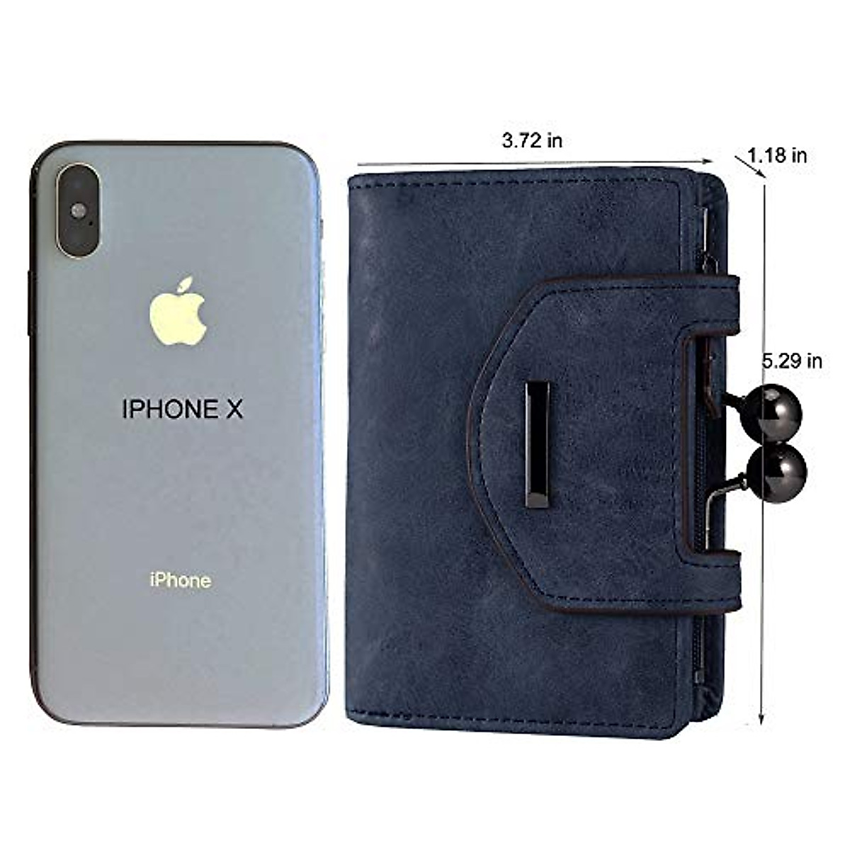 Fanaztee Women's Small Leather Fashion Compact Bifold Purse Wallet with Stylish Kiss Lock Coin Pouch