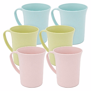 Okuna Outpost Wheat Straw Mugs with Handle, Set of 6 Unbreakable Plastic Coffee Cups (3 Colors, 11 oz)