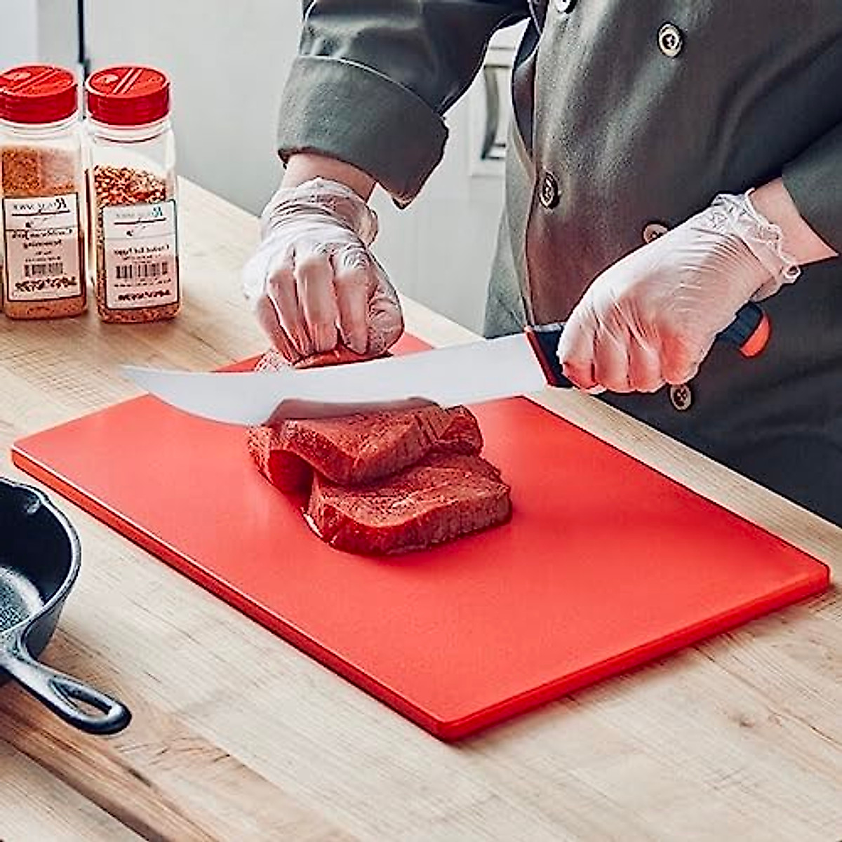 Tezzorio Red Color Coded Cutting Board - 18" x 12" x 1/2" Polyethylene Board for Safe and Easy Food Preparation - Durable, Non-Skid Surface with Knife-Friendly Design and Perfect Thickness