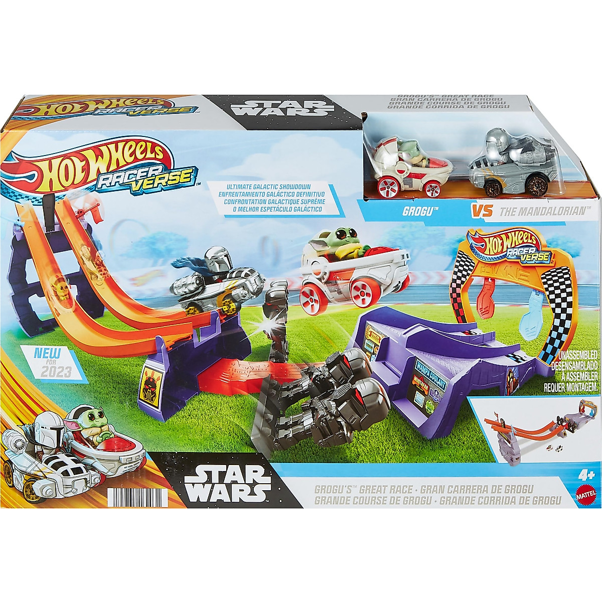 Hot Wheels Star Wars RacerVerse Toy Car Track Set & 2 Die-Cast Racers, Grogu's Great Race, U44Inspired by Star Wars, with Grogu and The Mandalorian