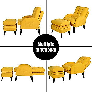 ELUCHANG Accent Chair with Ottoman Storage,Comfort Armchair with Adjustable Backrest and Side Pocket,Fabric Sofa Chair for Living Room Bedroom Office Lounge