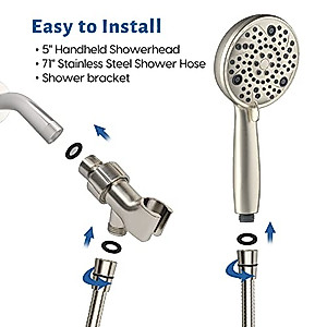 Vantency Brushed Nickel 8 Function Handheld Shower Head with 71 Inches Shower Hose, Modern Style, Easy Installation