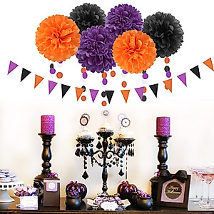 Black Purple Orange Halloween Party-Decorations - 23pcs Tissue Pom Poms Streamers,Tassel Garland Banner,Graduation 2023 Birthday Wedding Baby Bridal Shower Decor Bunting Lasting Surprise