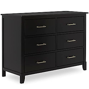 Dream On Me Universal Double Dresser In Black, Kids Bedroom Dresser, Six Drawers Dresser, Mid-Century Modern, Made Of Solid, Sustainable Pinewood, Easy Assembly