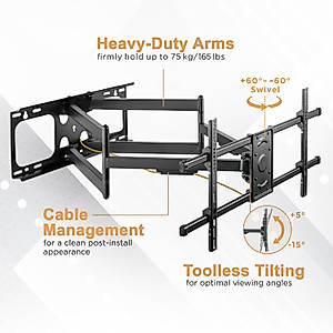 Premium Mount - Heavy Duty Dual Arm Articulating TV Wall Mount Bracket for LG 77" Class C3 Series OLED evo 4K UHD Smart webOS 23 w/ThinQ AI TV - OLED77C3AUA Tilt & Swivel w/Reduced Glare, Buy Smart!