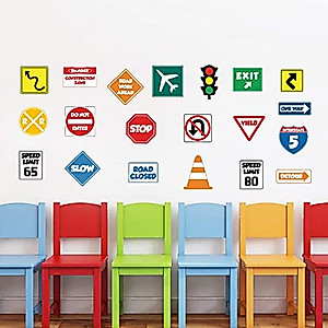 IARTTOP Road Signs Wall Decal, Traffic Sign Wall Stickers, Stop Street Transportation Signs Vinyl Wall Decals for Kids Bedroom Classroom Playroom Nursery Wall Decoration