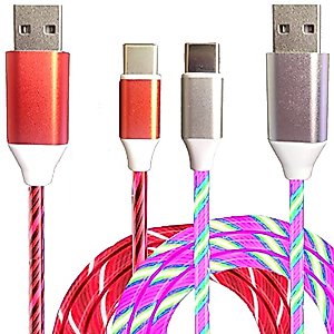 Led USB C Charging Cable 2 Packs 6FT Light Up Type C Charging Cord Fast USB C Charger Compatible with Samsung Galaxy S21 S20 S10 S9 S8 Note 20,LG V30 V20 G6 (6ft,Red& Colorful)