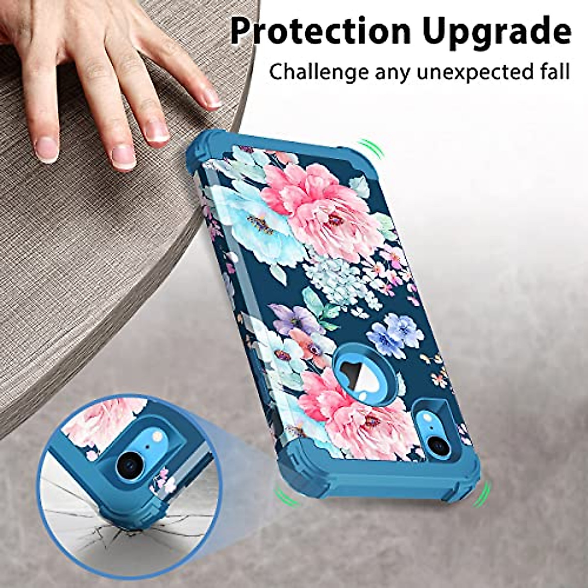 Rancase for iPhone XR Case,Three Layer Heavy Duty Shockproof Protection Hard Plastic Bumper +Soft Silicone Rubber Protective Case for Apple iPhone XR 6.1 inch,Flower