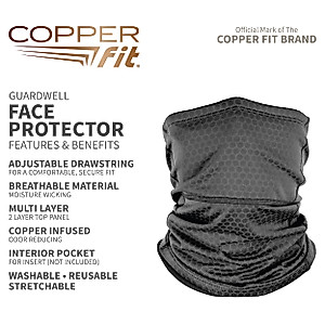 Copper Fit Unisex Adult Guardwell Face Cover and Neck Gaiter, Charcoal