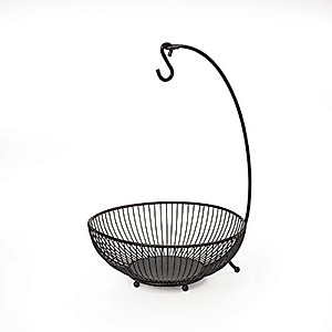 Gourmet Basics by Mikasa Spindle Adjustable 2-Tier Basket with Banana Hook, Black with Gold Antiquing