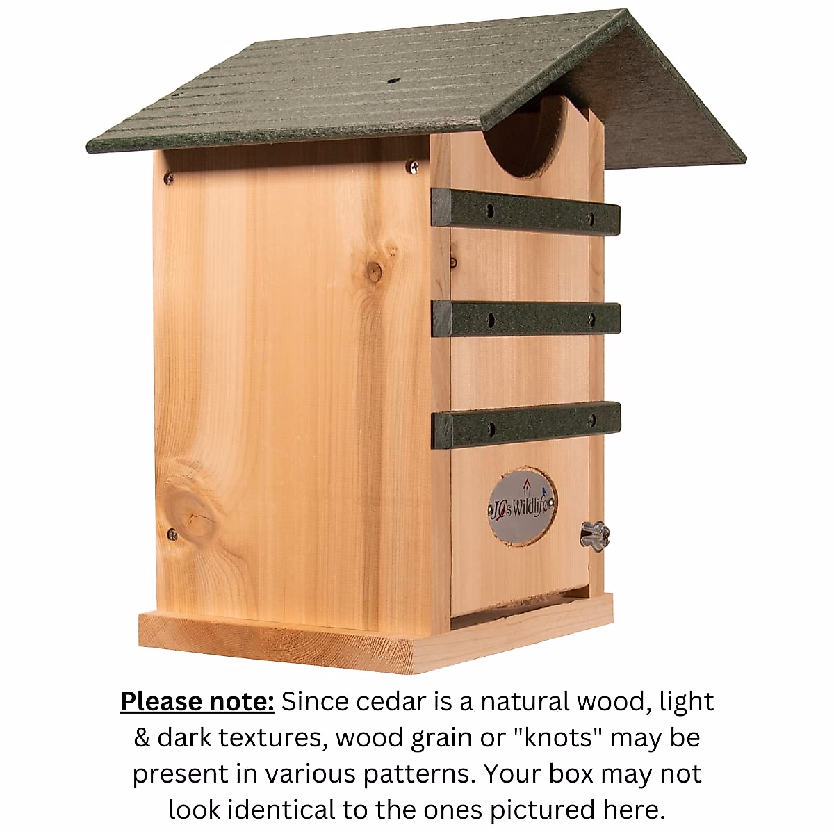 JCs Wildlife Screech or Saw-Whet Owl House - Cedar Nesting Box With Poly Lumber Roof - Made in the USA