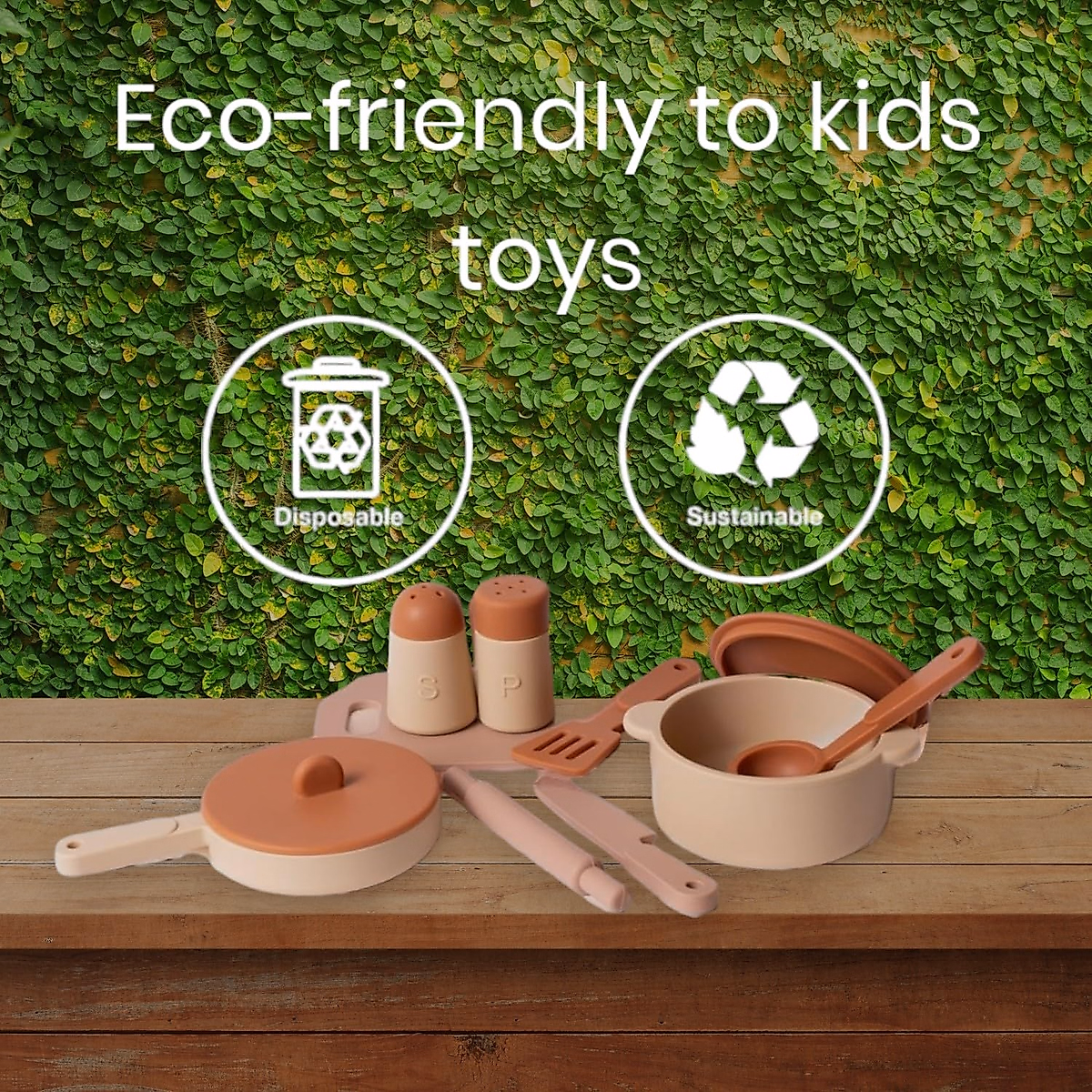 Educational kids kitchen silicone pretned toys 9 pcs, play kitchen accesories set with cookware,utensils,pots, seasoning bottles for Children, role play kitchen toy -safe and easy clean