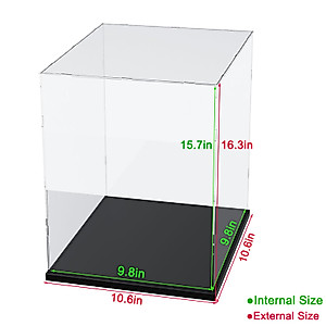 Thickened Clear Acrylic Display Case for Lego 75398 C-3PO 76989 21347 75308 Collectibles, Self-Assembly Box Dustproof Protection with Wood-Plastic Base & String Light, Black Inside 9.8x9.8x15.7 inch