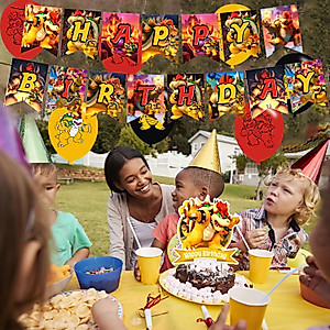 Bowser Birthday Party Decorations ,Mario Bowser Birthday Party Favor with Banner, Ballons,Cake Topper, Cupcake Toppers for Boys Girls Fans King Koopa Party Supplies