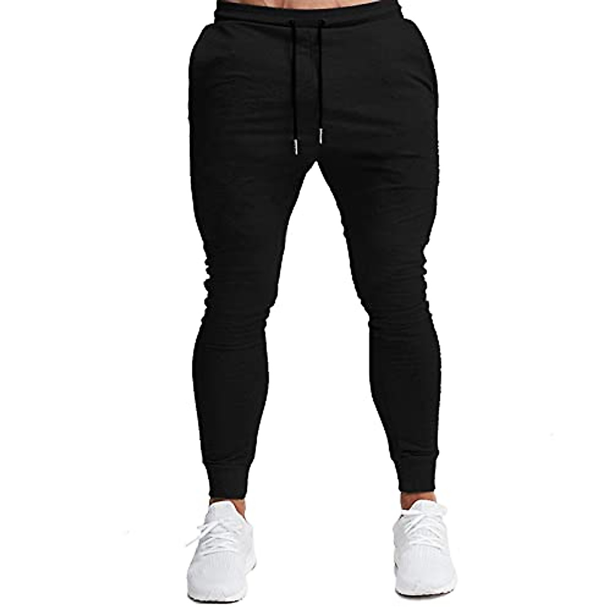 BUXKR Men's Slim Joggers Workout Pants for Gym Running and Bodybuilding Athletic Bottom Sweatpants with Deep Pockets,Black,S