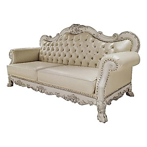Acme Furniture Dresden Upholstered Faux Leather Sofa with 4 Pillows in White