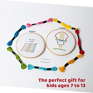 CraftLab Embroidery Sewing Kit for Beginners, Kids Craft Kit Gift for Girls Boys Ages 8-12, 10 Projects, Embroidery Hoops, Fabric, Patterns, Floss, Needles, Needlepoint Cross Stitching Supplies