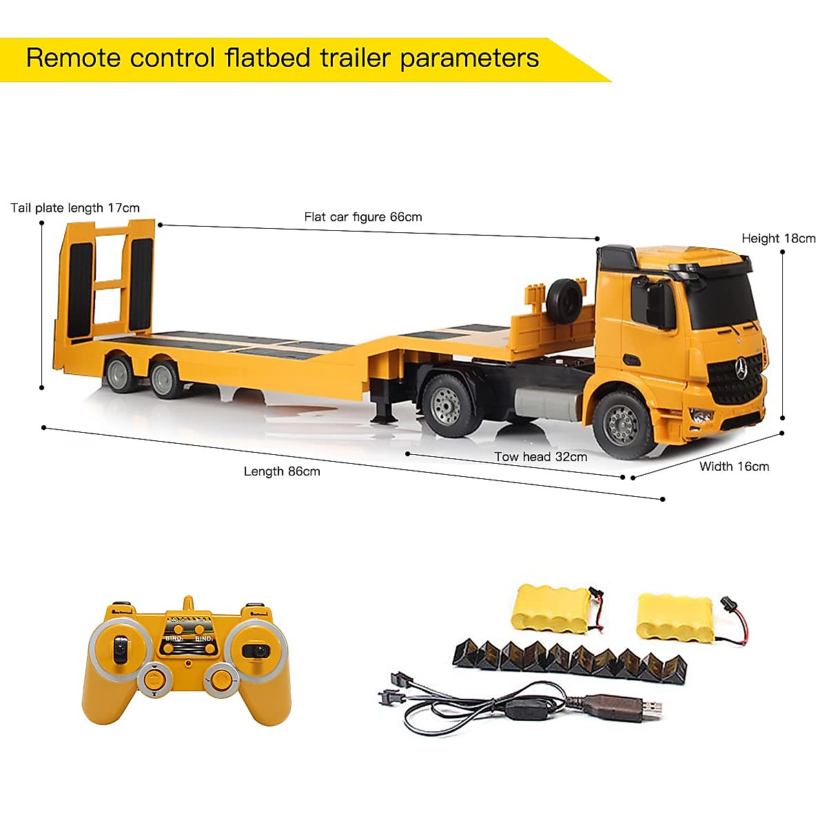 Dollox RC Truck Detachable Flatbed Semi Trailer Tractor Engineering Car Remote Control Trailer Truck Die-Cast Low Loader Electronics Hobby Toy with Sound and Light