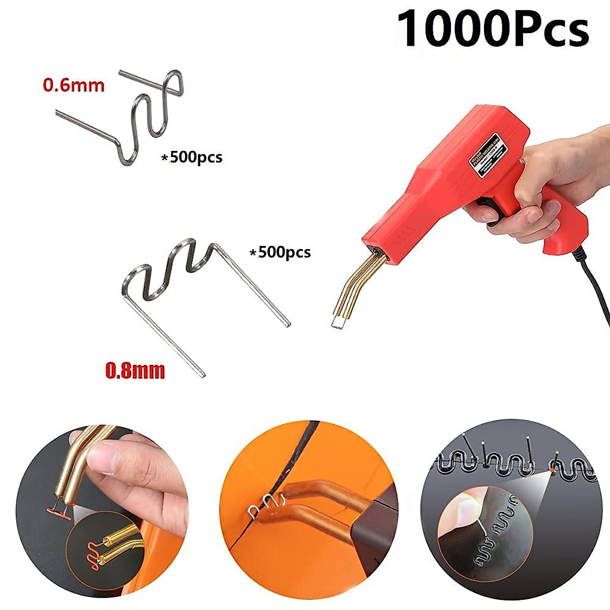 1000PCS Welding Rods Hot Staples Plastic Repair Machine Welding Hot Stapler for Repair Car Bumpers Machine Dashboards Lamp Holders Daily Plastics Supplies Plastics Rings 0.8mm 0.6mm Staples