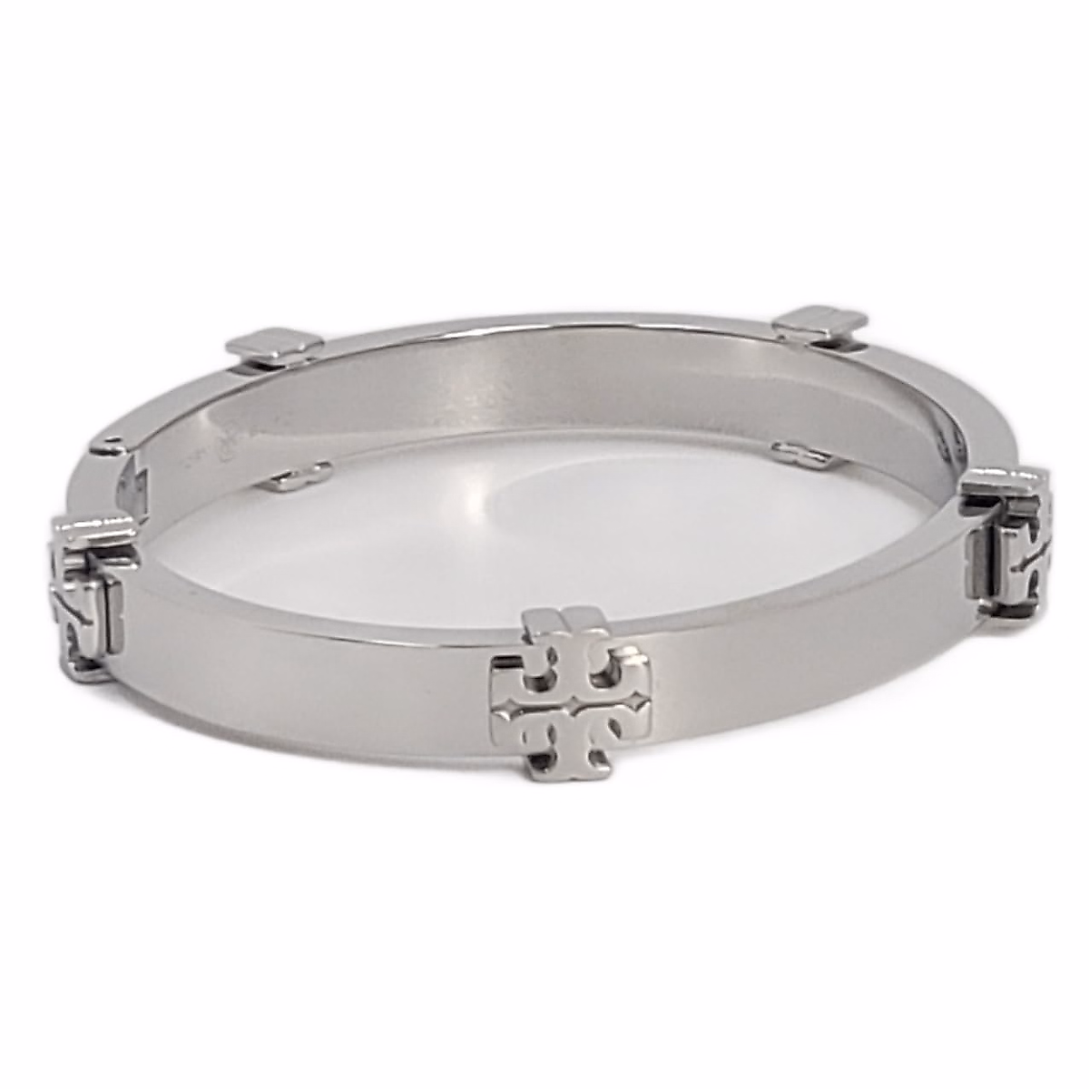 Tory Burch 145434 Tory Silver Tone Classic Logo Women's Hinge Bangle Bracelet Size Small