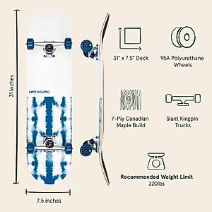 Retrospec Alameda Skateboard Complete with Abec-7 Bearings & Canadian Maple Deck, Blue Halftone