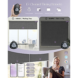 Graywind Motorized Roller Shades Work with Alexa Google Smart Blackout Shades with Remote Insulated Triple Weaved Fabric Window Blinds with Valance for Smart Home Office, Customized Size (Dark Grey)