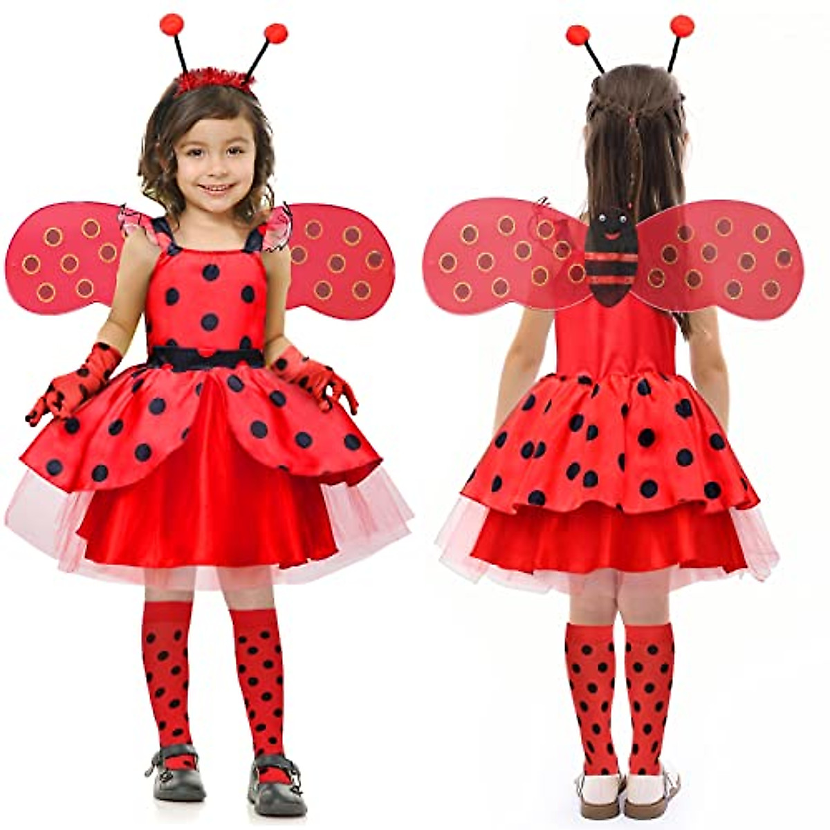 Latocos Ladybug Dress Costume for Girls with Polka Dots Dress Dress Up Pretend Play Birthday Halloween Gifts for Kids 3-10