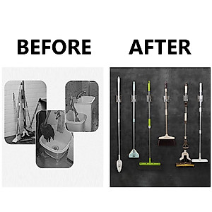 2 Pack Mop Broom Holder Racks 304 Stainless Steel Self Adhesive Heavy Duty Wall Mounted Mop Organizer Storage Clip Multi-Used for Garage Kitchen and Bathroom