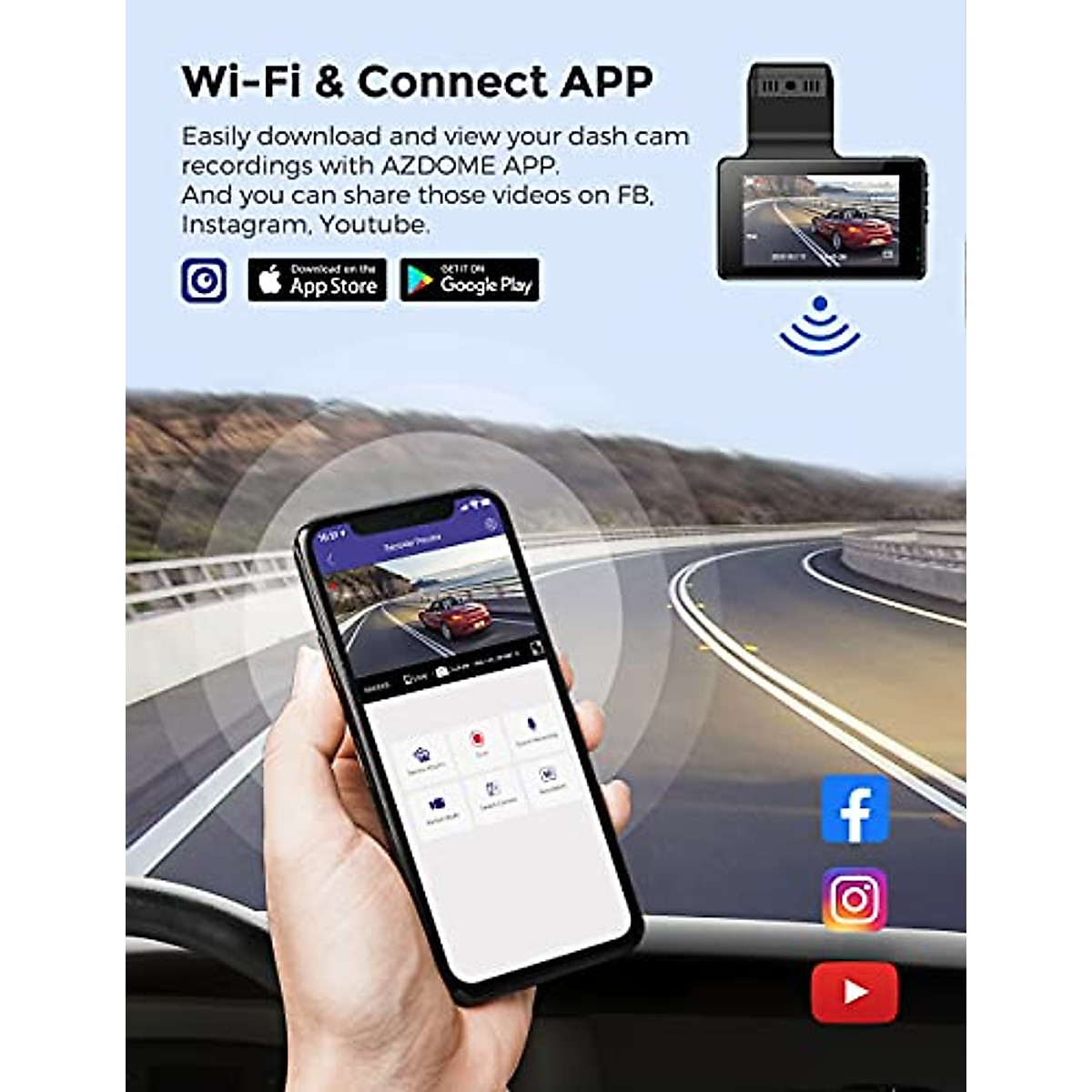 AZDOME 4K Dual Dash Cam Front and Rear, Built-in GPS/WiFi(64G SD Card Included), Dashboard Camera with UHD 3840x2160P, 3" Display, Sony Sensor, 170° FOV, WDR, Night Vision, Parking Monitor, G-Sensor