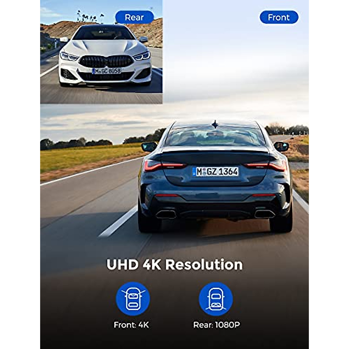 AZDOME 4K Dual Dash Cam Front and Rear, Built-in GPS/WiFi(64G SD Card Included), Dashboard Camera with UHD 3840x2160P, 3" Display, Sony Sensor, 170° FOV, WDR, Night Vision, Parking Monitor, G-Sensor