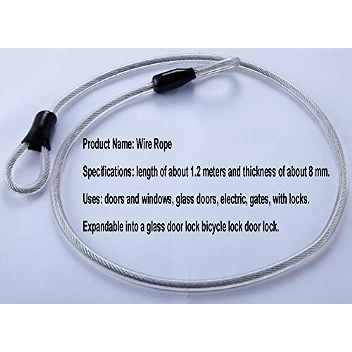 Stainless Steel Safety Cable,Double Loop Braided Steel Cable Flexible Lock Cable Lock 3/8 inch U-Lock,Padlock,Transparent Wire Rope with Ring, Electric Door, Bicycle,Glass Door Lock, Door Handle，