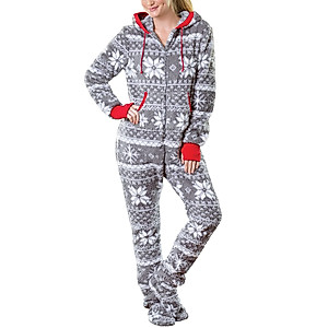 PajamaGram One Piece Pajamas for Women - Womens Onesie, Gray, XLT