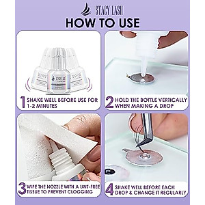 Crystal Clear Eyelash Extension Glue Stacy Lash (0.17fl.oz/5ml)/1 Sec Drying Time/Retention – 8 Weeks/Transparent Adhesive/Professional Supplies