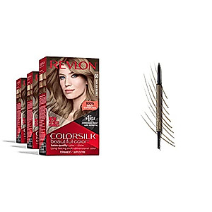Bundle of Permanent Hair Color by Revlon, Blonde Shades (Pack of 3) + Revlon ColorStay Micro Eyebrow Pencil with Built In Spoolie Brush, 451 Ash Blonde (Pack of 1)