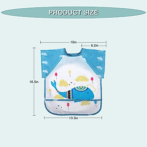 Accmor 3 Pack Short Sleeved Bibs/Waterproof Baby Bibs/Toddler Bibs/Smock, Washable Bibs for Baby Toddler 6-36 Months