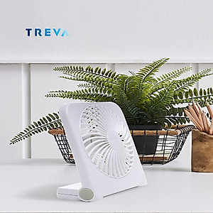 Treva 5-Inch USB and Battery Powered Desk Fan With Two Cooling Speeds and Adjustable Tilt, Small USB Fan Cubicle Accessories Durable and Long Lasting (White)