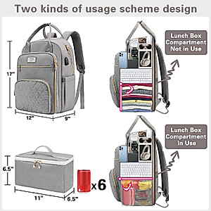 ETRONIK Lunch Backpack for Women, 15.6 inch Laptop Backpack with USB Port, Teacher Nurse Work Backpack with Insulated Cooler Lunch Bag, Travel Bags for Women & Men, Gift, Grey