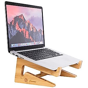 SINORHEMA Wooden Laptop Stand for Desktop, Wooden Vertical Laptop Stand for Mackbook Air Stand, Bamboo MacBook Dock Stand, Wood Computer Stand for Laptop 11-17inch