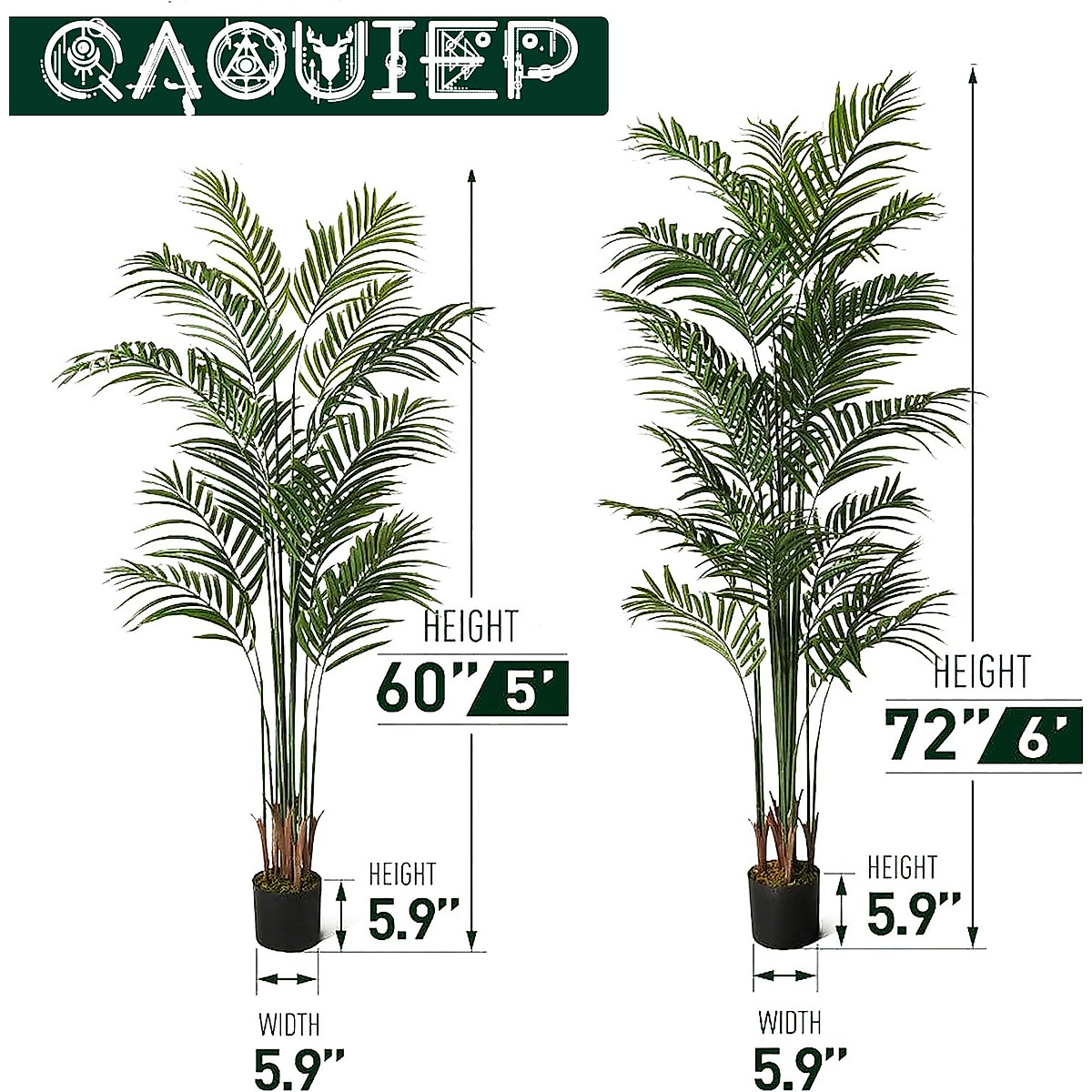 6ft Artificial Palm Plant, Pre-Potted Artificial Plant with Realistic Moss, Built-in Metal Wire, Using Injection molding Technology, Housewarming Gift, Office Home Decoration 2 pc