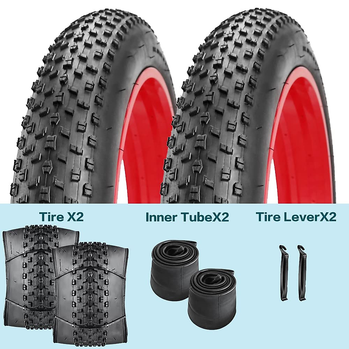2 Pack 20" 26" Fat Tires 20/26 x 4.0 inch Fat Bike Tire Bike Tubes and Tire Levers for Folding Tires Electric Snow Beach Bicycle Tire Bicycle (26 X 4.0 2 Tires 2 Tubes)