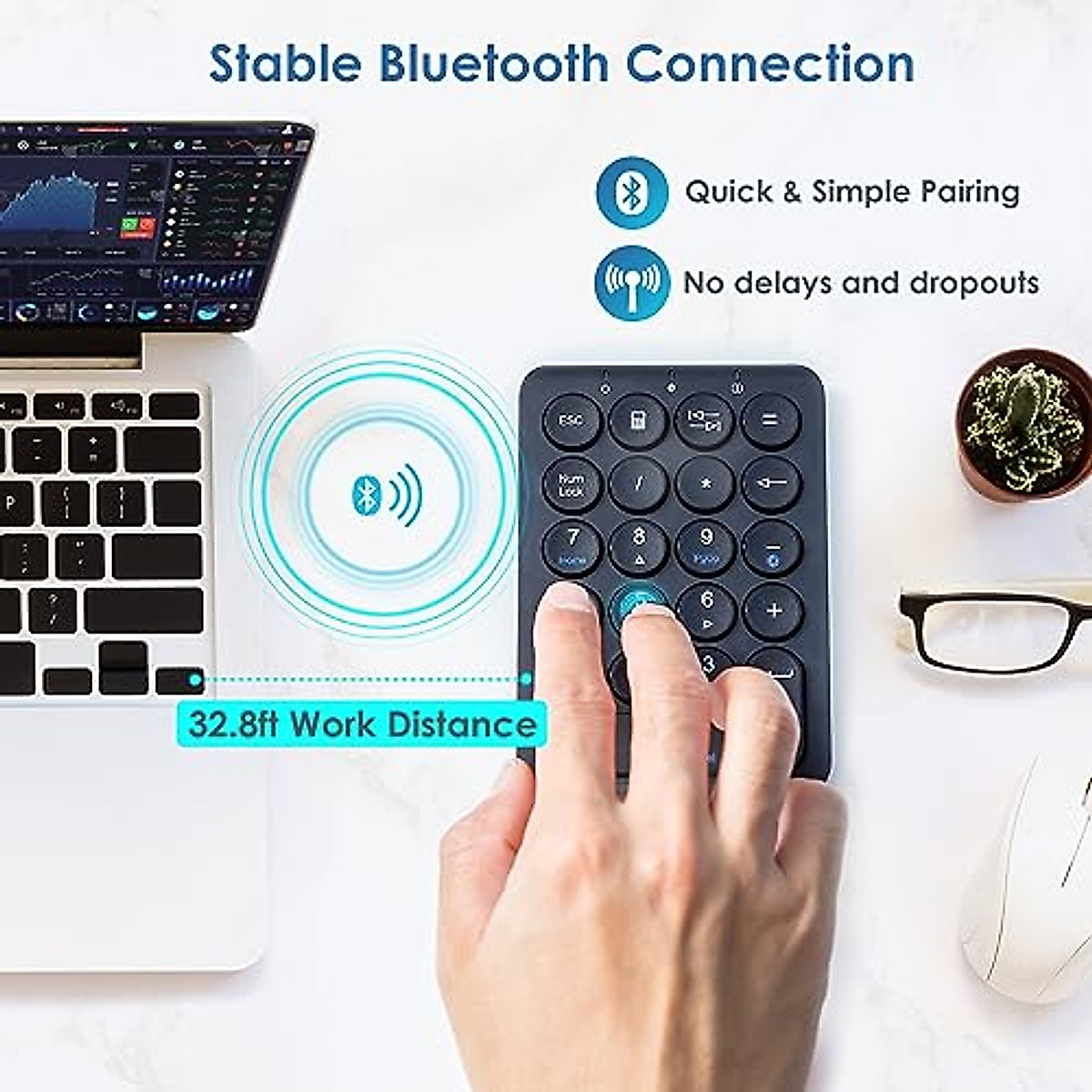 SANWA Bluetooth Numeric Keypad, Rechargeable Wireless Ten Key Number ...