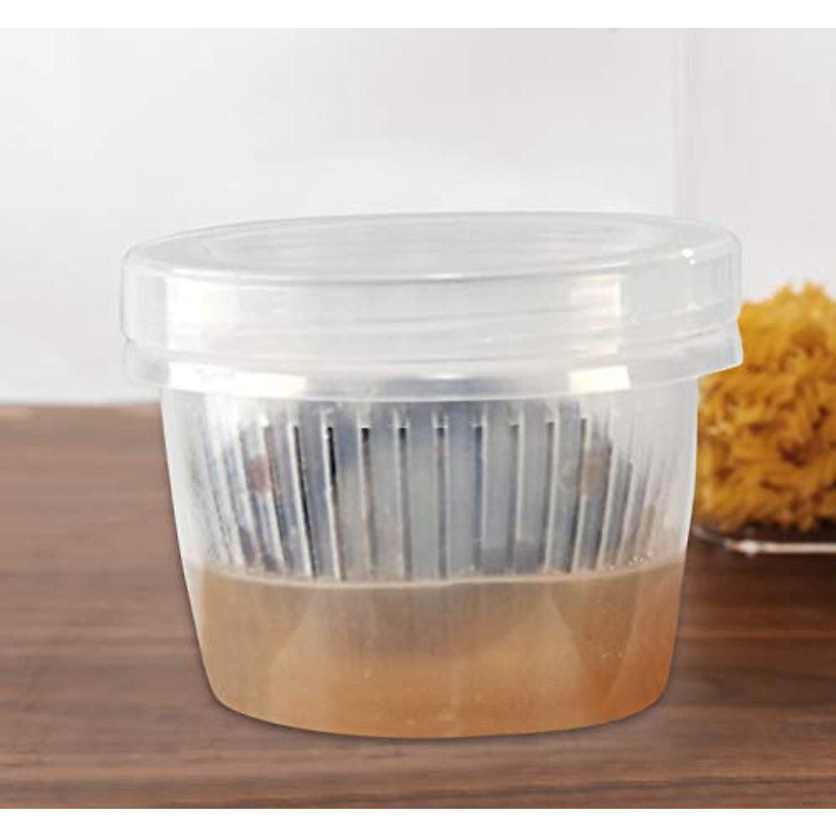 HOME-X Clear Plastic Storage Container with Removable Strainer and Lid, Small Food Storage Container, 1-Cup Capacity, 4 ½” L x 3 ½” W x 3 ¼” H, Opaque