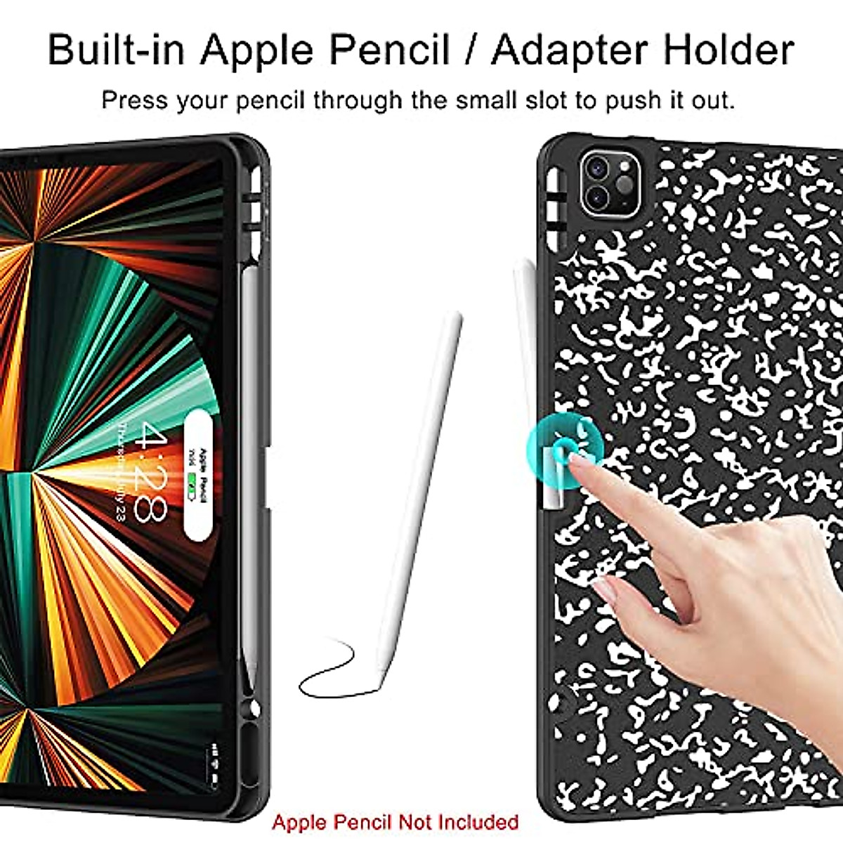 Tuosake iPad Pro 12.9 Case 2021/2022 5th/6th Generation with Pencil Holder,Slim Lightweight Trifold Stand Case【Pencil Charging+Auto Sleep/Wake】 Soft TPU Back Cover for iPad Pro 12.9 inch-Book