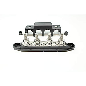 4 Post Power Distribution Block Bus Bar with Cover - Made in The USA - 250 Amp Rating - Marine, Automotive, and Solar Wiring (3/8 - Black)