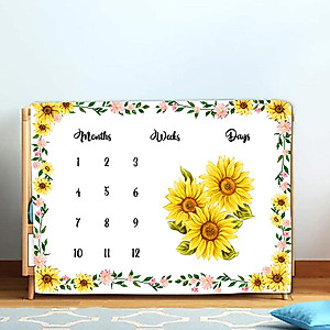 LYLYCTY Baby Monthly Milestone Blanket, Sunflower Months Blanket for Neutral Newborn Baby Shower, Includes Wreath and Frame 60"x40" BTLSLY10