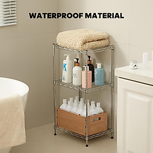 Land Guard Height-Adjustable Chrome Storage Racks and Shelving, 3-Tier Wire Shelf, Metal Rack Shelving, Narrow Storage Rack for Laundry Bathroom Kitchen Pantry Closet (16”L x 12”W x 30”H)…