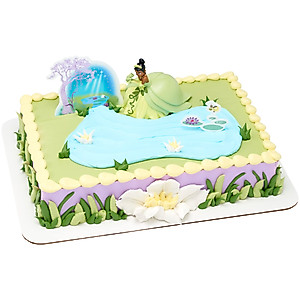 DecoSet® Disney Princess Tiana Cake Topper, 3-Piece Cake Decoration With Tiana And Frog Figurine, Water Lily Pic, And Background Scenery Pic