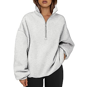 Trendy Queen Oversized Sweatshirts for Women Half Quarter Zip Up Pullover Hoodies Casual Sweaters Fall Outfits Fashion Winter Clothes 2023 Grey